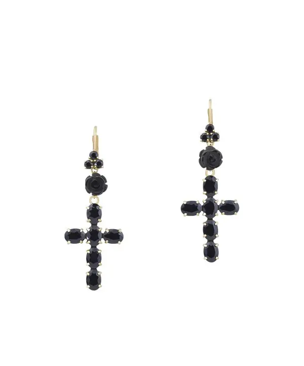 Dolce & Gabbana 18kt Yellow Gold Devotion Cross Sapphire And Jade Earrings - Black