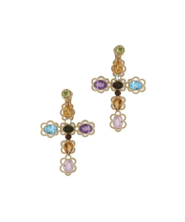 Dolce & Gabbana 18kt Gold Cross Gemstone Drop Earrings - Yellow