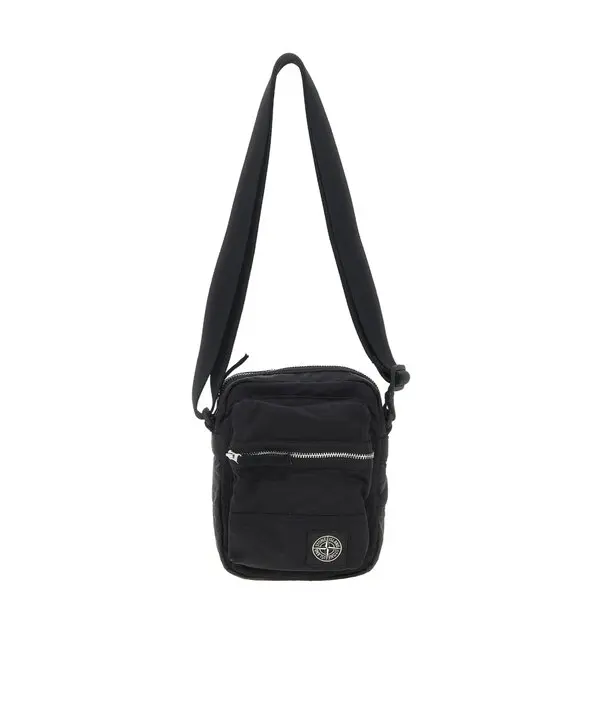 Stone Island Logo Patch Zipped Messenger Bag - Black