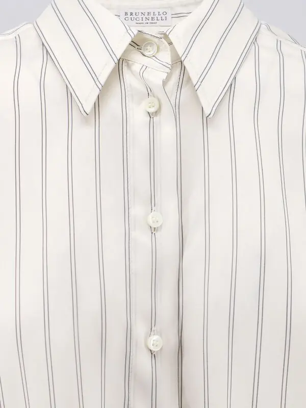 Brunello Cucinelli Striped Silk-poplin Shirt With Monili