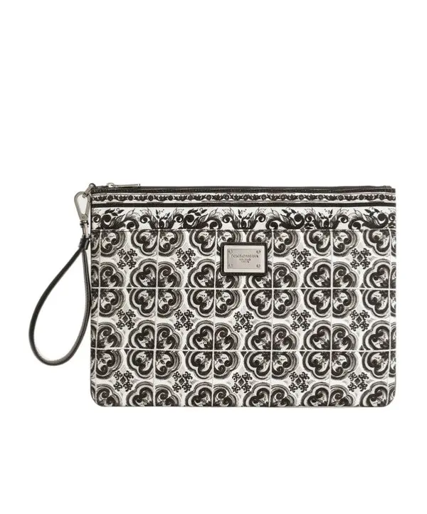 Dolce & Gabbana Graphic-print Leather Clutch Bag - Black