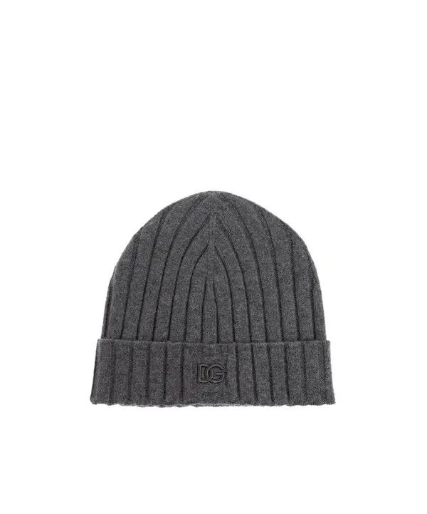 Dolce & Gabbana Dolce Gabbana Logo Detailed Ribbed Beanie - Black