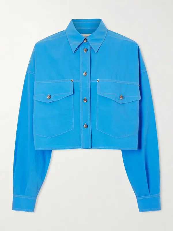 Versace Medusa-embellished Cropped Cotton Poplin Shirt