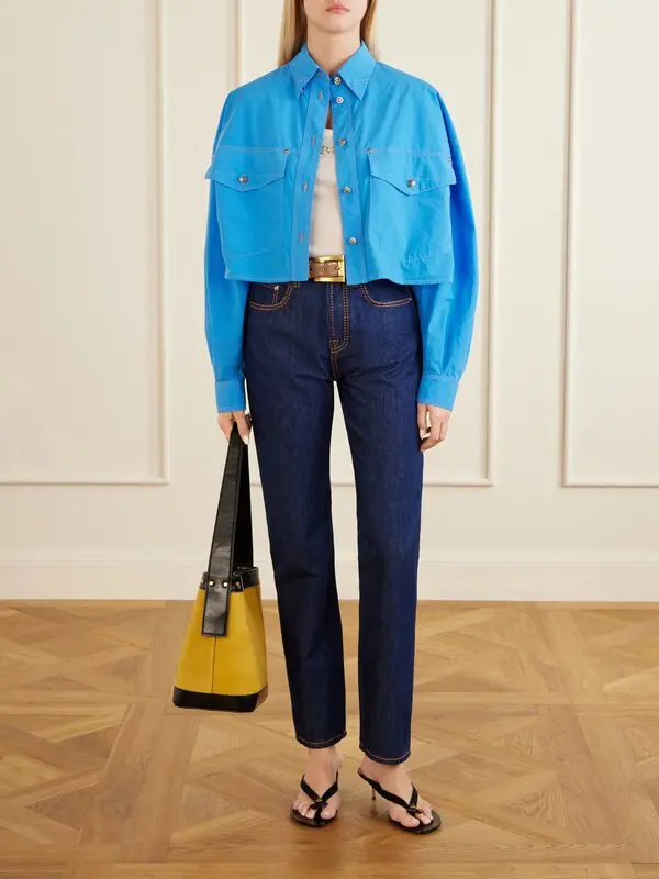 Versace Medusa-embellished Cropped Cotton Poplin Shirt