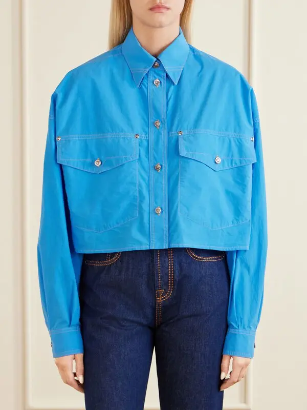 Versace Medusa-embellished Cropped Cotton Poplin Shirt