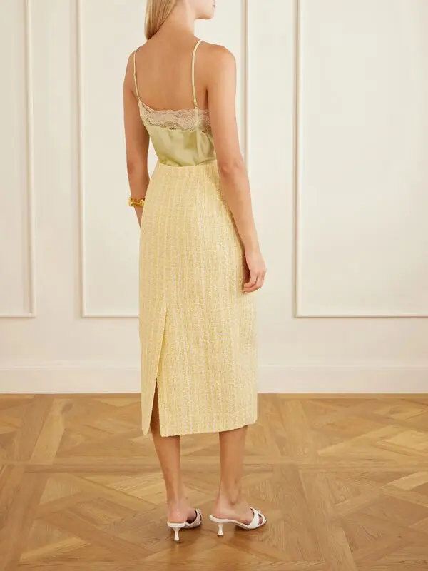 Alessandra Rich Midi Skirt In White Bouclé-tweed