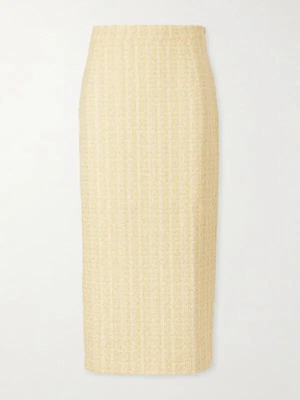 Alessandra Rich Midi Skirt In White Bouclé-tweed