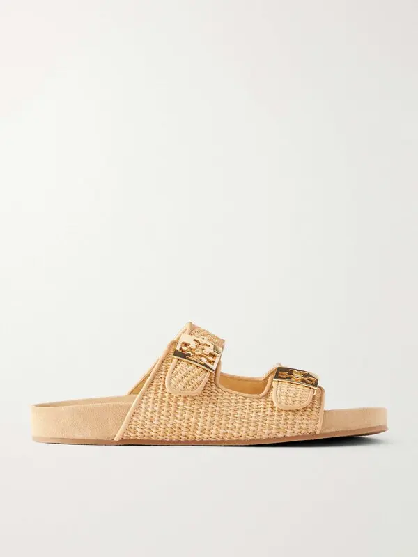 Tory Burch Mellow Logo-embellished Raffia And Leather Sandals