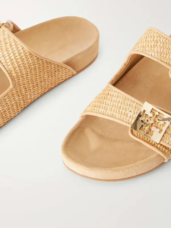 Tory Burch Mellow Logo-embellished Raffia And Leather Sandals