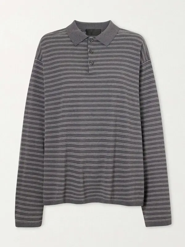 NILI LOTAN Foley Stripe Cotton Polo Shirt - Gray