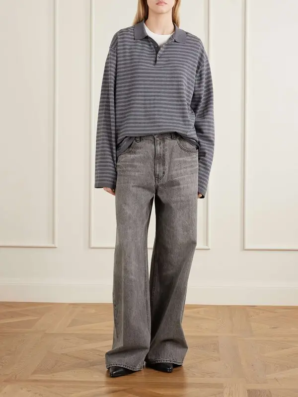 NILI LOTAN Foley Stripe Cotton Polo Shirt