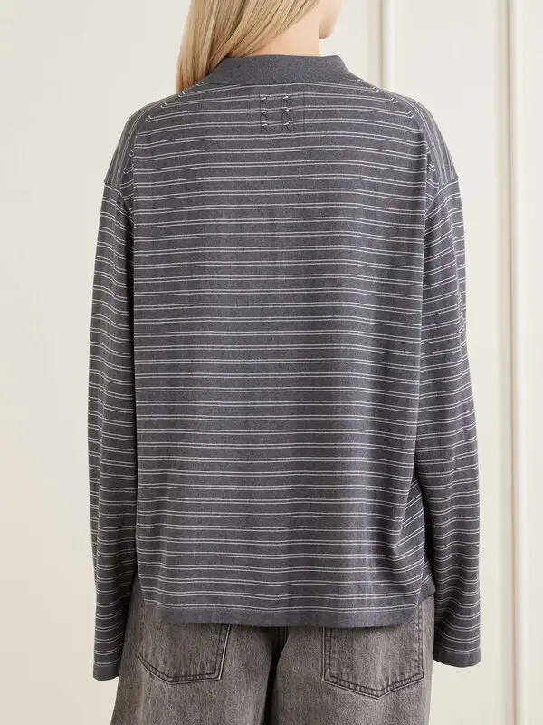 NILI LOTAN Foley Stripe Cotton Polo Shirt