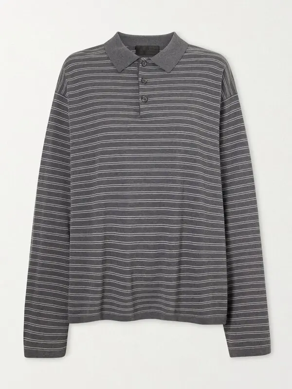 NILI LOTAN Foley Striped Cotton Polo Shirt - Gray