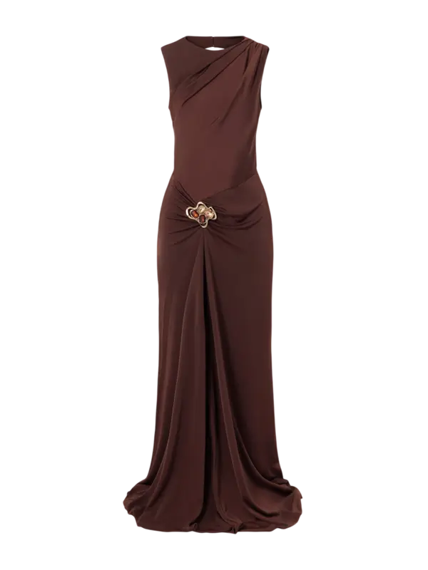 Rebecca Vallance Hazine Ruched Embellished Gown - Brown