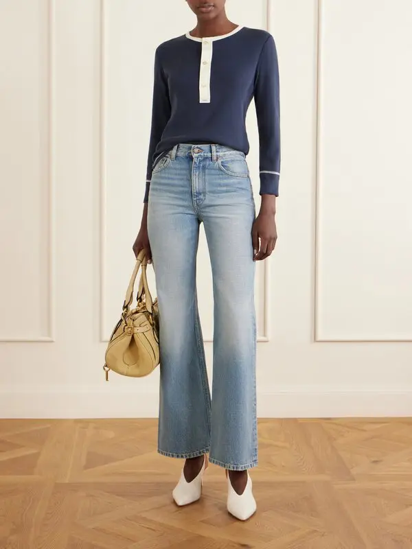 Chloé Ribbed Cotton-jersey Henley Shirt