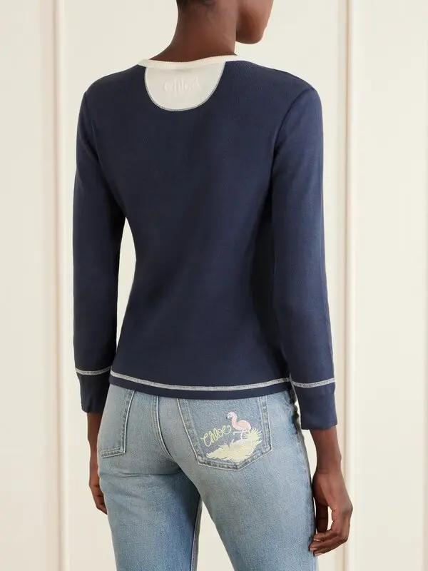 Chloé Ribbed Cotton-jersey Henley Shirt