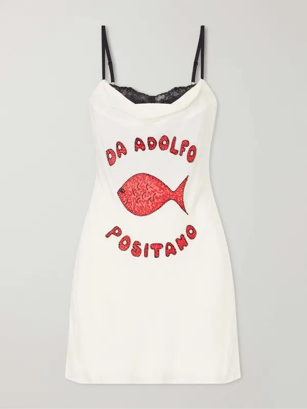 Staud Evangeline Lace-trimmed Embellished Silk Mini Dress - White