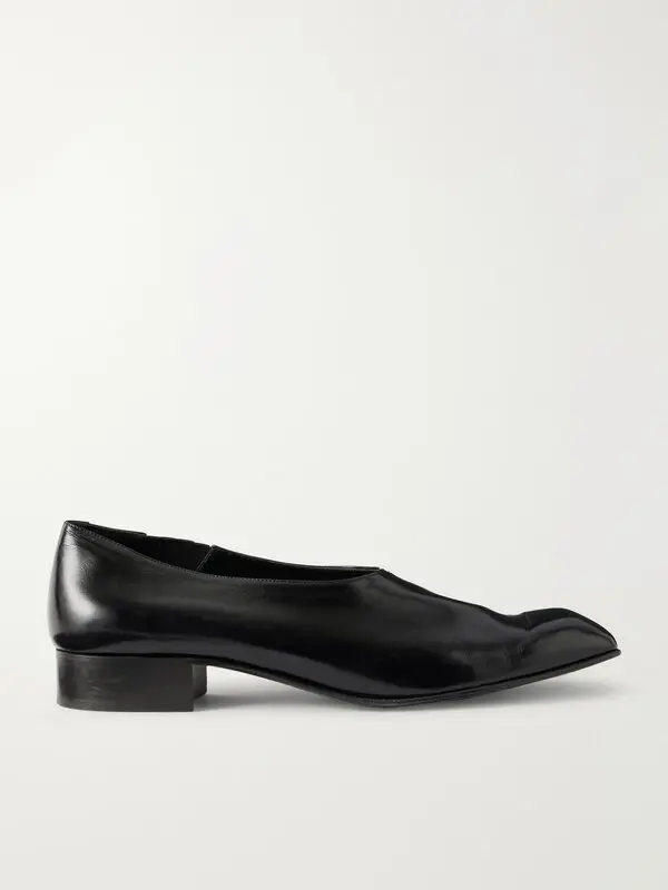 Khaite Colt Glazed Leather Slip-on Loafers - Black