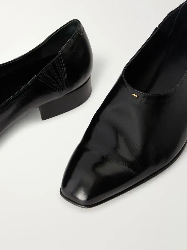 Khaite Colt Glazed Leather Slip-on Loafers - Black