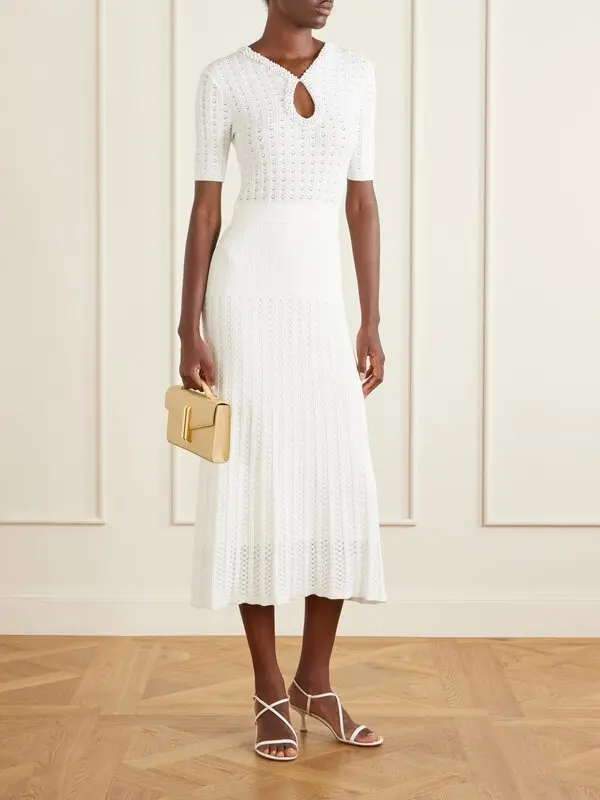 Rebecca Vallance Embellished Crochet-knit Midi Dress