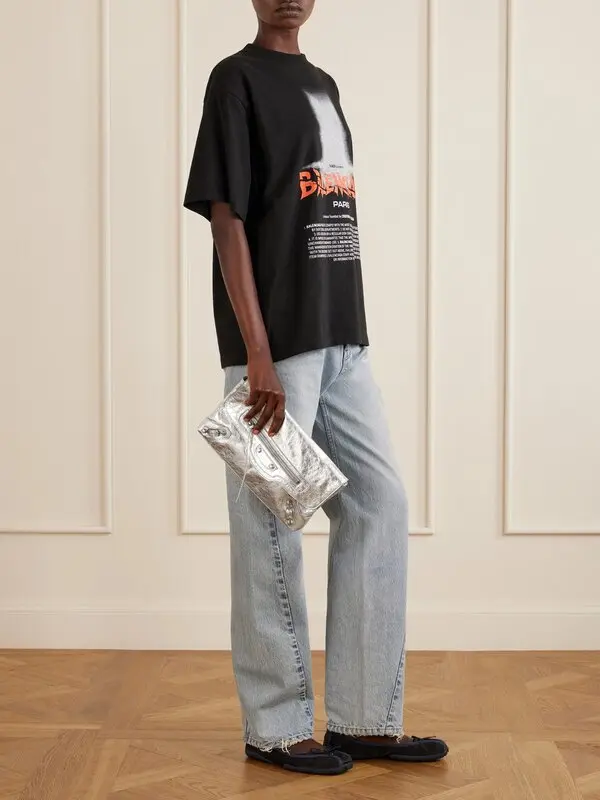 Balenciaga Le City Crinkled-leather Clutch - Silver