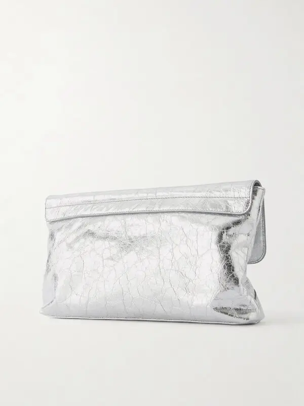 Balenciaga Le City Crinkled-leather Clutch - Silver
