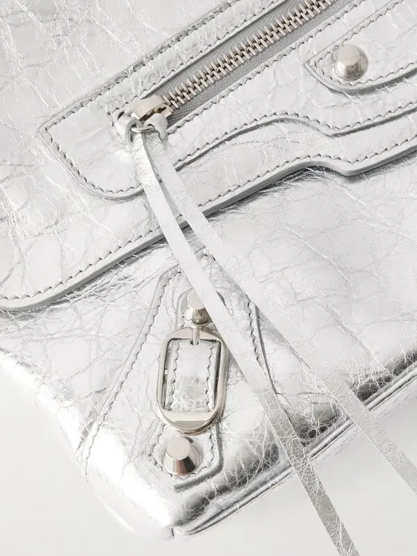 Balenciaga Le City Crinkled-leather Clutch - Silver