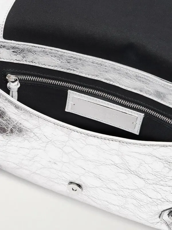 Balenciaga Le City Crinkled-leather Clutch - Silver