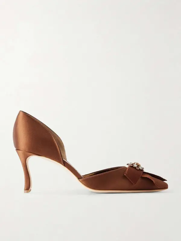 Manolo Blahnik Apidosa 70 Embellished Satin Pumps - Brass