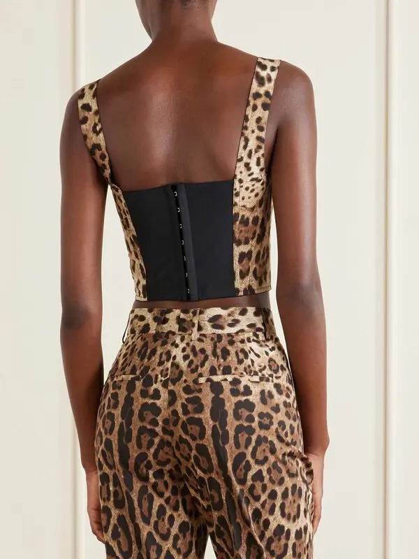 Dolce & Gabbana Cropped Leopard-print Stretch-canvas Bustier Top