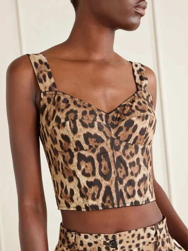 Dolce & Gabbana Cropped Leopard-print Stretch-canvas Bustier Top