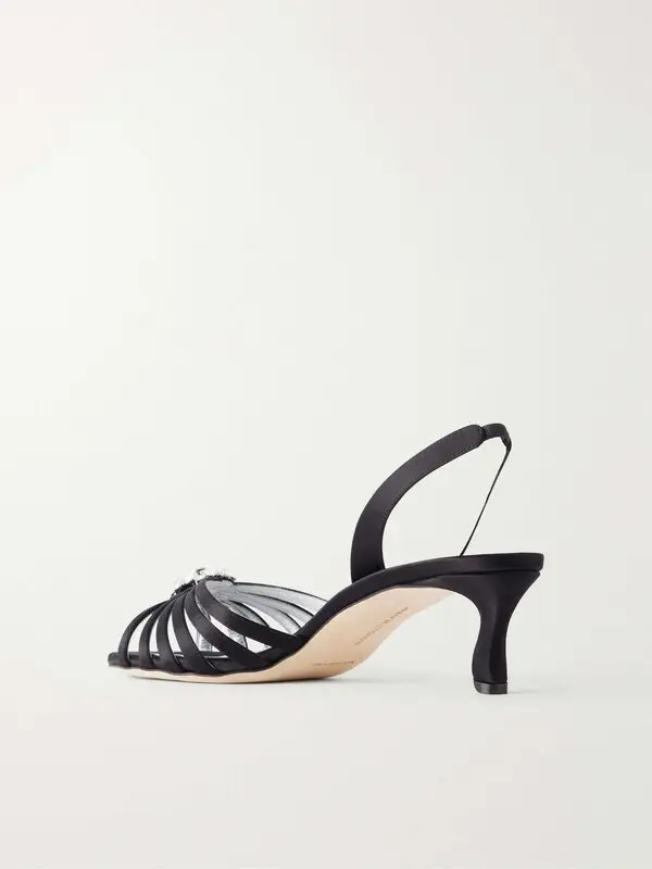 Manolo Blahnik Embellished Satin Slingback Sandals