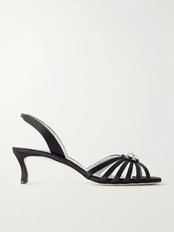 Manolo Blahnik Fulmasli Crystal-embellished Satin Slingback Sandals - Black