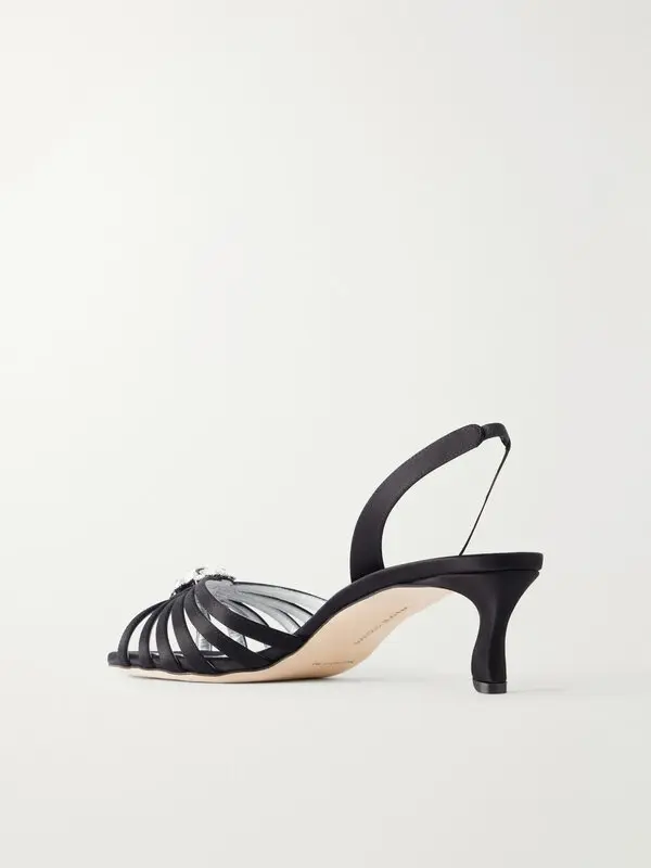Manolo Blahnik Fulmasli Crystal-embellished Satin Slingback Sandals - Black