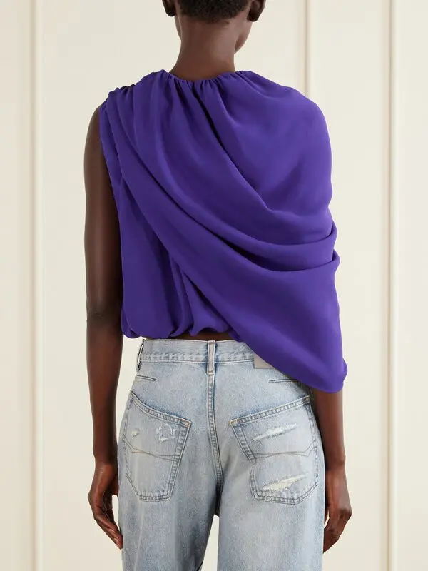 Balenciaga Asymmetrical Draped Silk Top - Purple