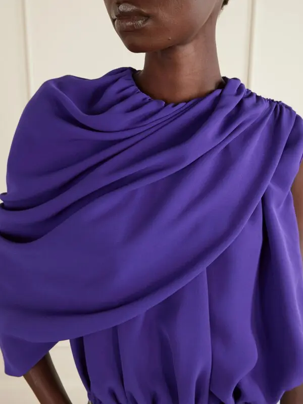 Balenciaga Asymmetrical Draped Silk Top - Purple
