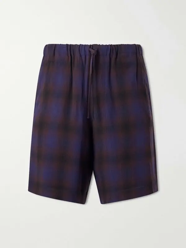 Dries Van Noten Wide-leg Checked Twill Shorts - Navy