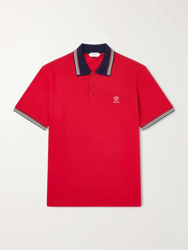 Versace Logo-embroidered Cotton-piqué Polo Shirt - Red