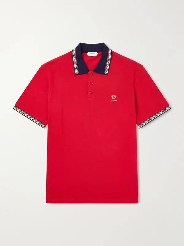 Versace Logo-embroidered Cotton-piqué Polo Shirt - Red