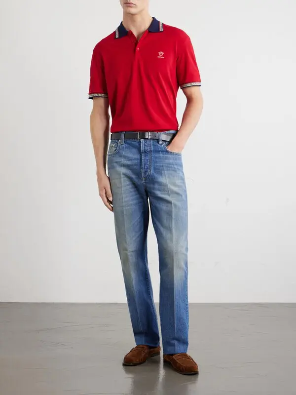 Versace Logo-embroidered Cotton-piqué Polo Shirt