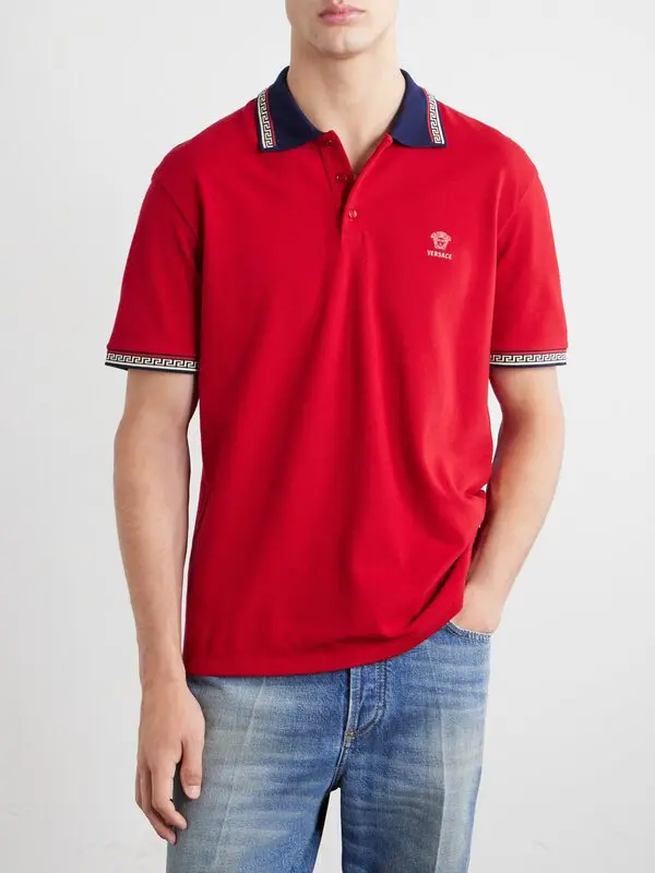 Versace Logo-embroidered Cotton-piqué Polo Shirt