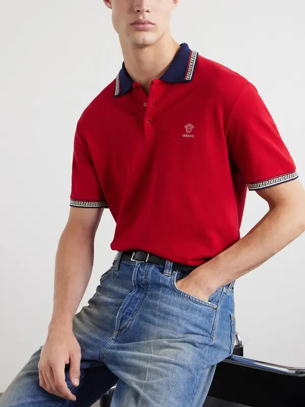 Versace Logo-embroidered Cotton-piqué Polo Shirt