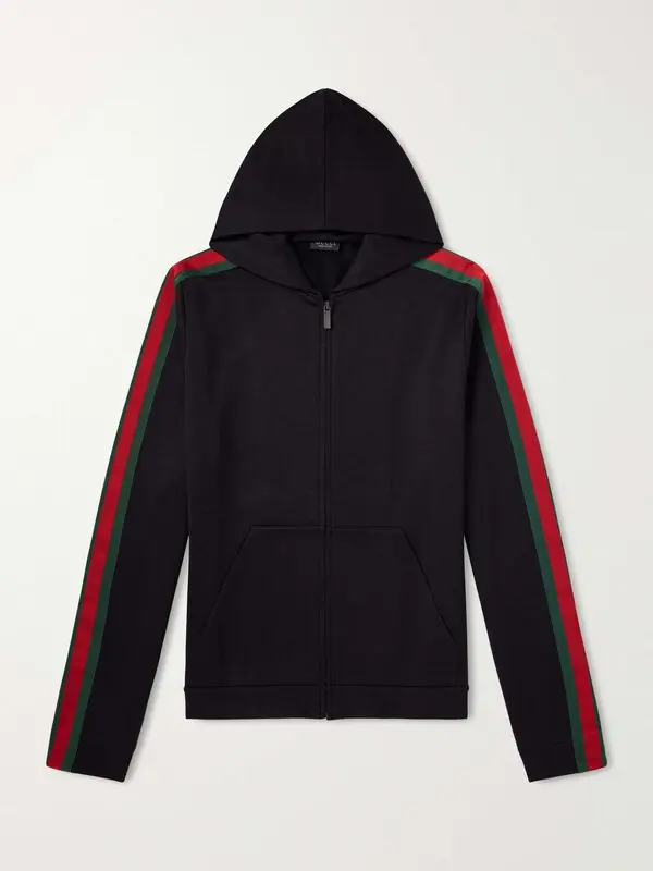 Gucci Zip-up Hoodie With Webbing Trim - Black
