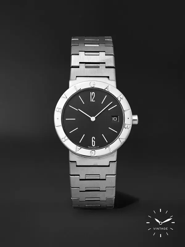 KEEPER VINTAGE Bvlgari Vintage 1980s Diagono 33mm Stainless Steel Watch - Black