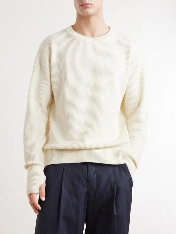 Barena Venezia Ribbed Virgin Wool Crewneck Sweater - Neutrals