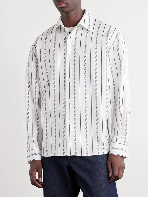 Versace Striped Cotton-blend Jacquard Shirt