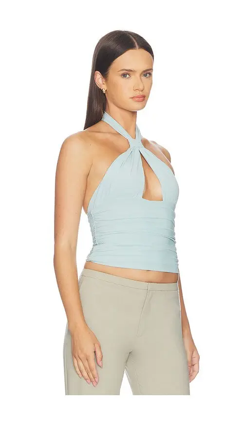 MIMCHIK Piper Knotted Halter Top In Baby Blue