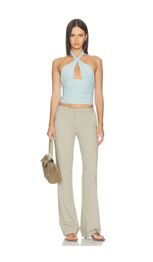 MIMCHIK Piper Knotted Halter Top In Baby Blue