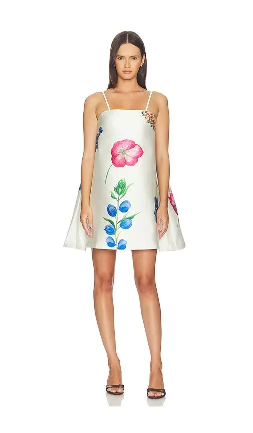 LA FUORI Iris Of The Sapphire Garden Mini Dress In Ivory - Printed