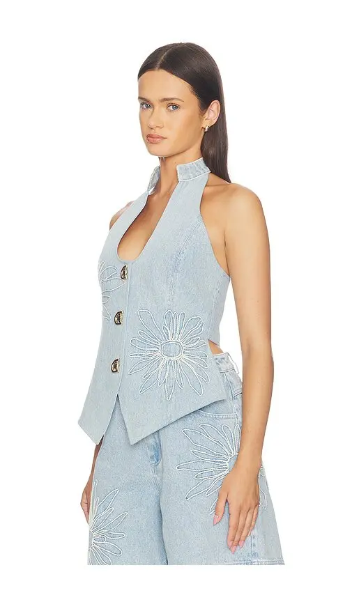 THE WOLF GANG Amana Vest With Floral Embroidery